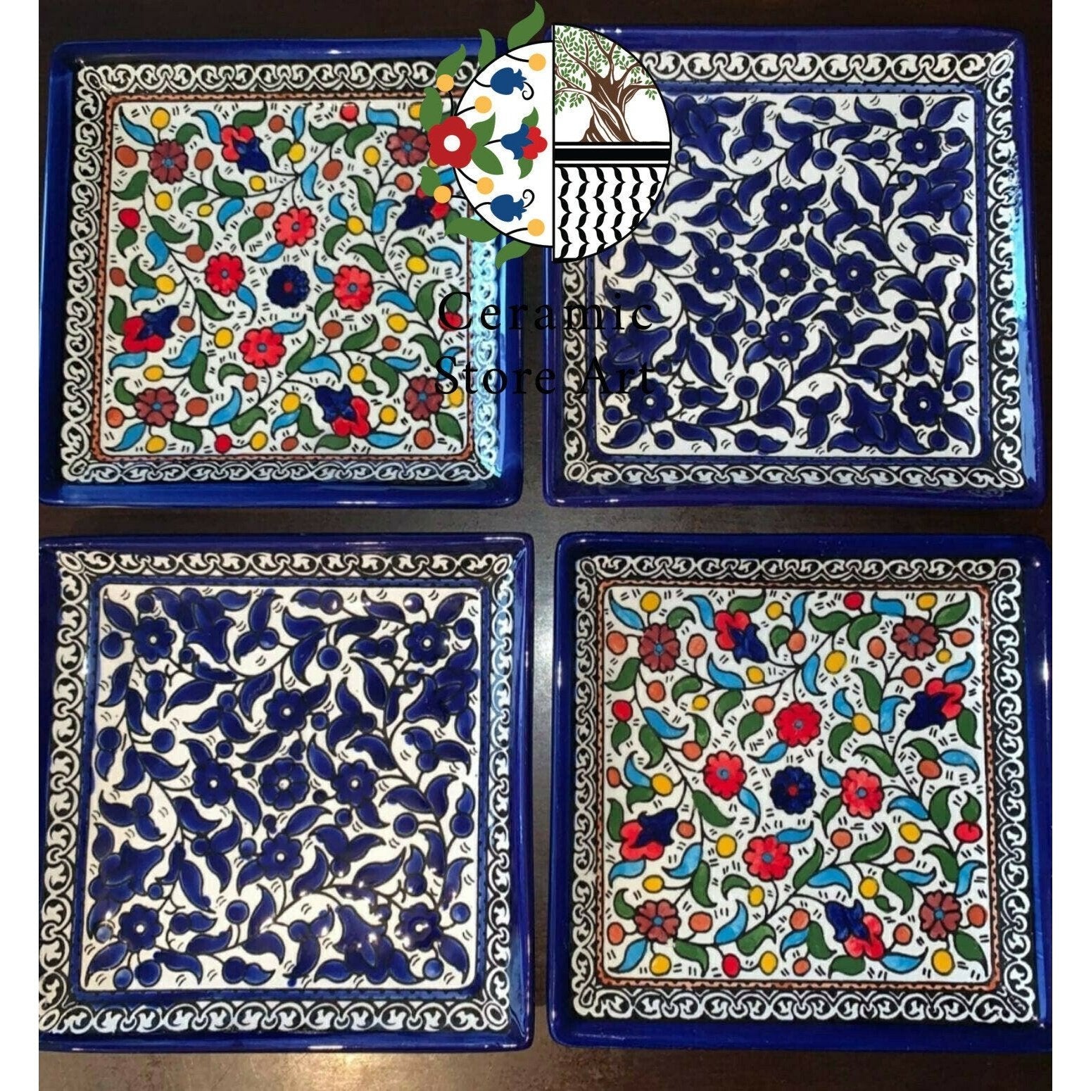 Ceramic Square Serving Plate | Palestinian Handmade Hand-painted | Nav ...
